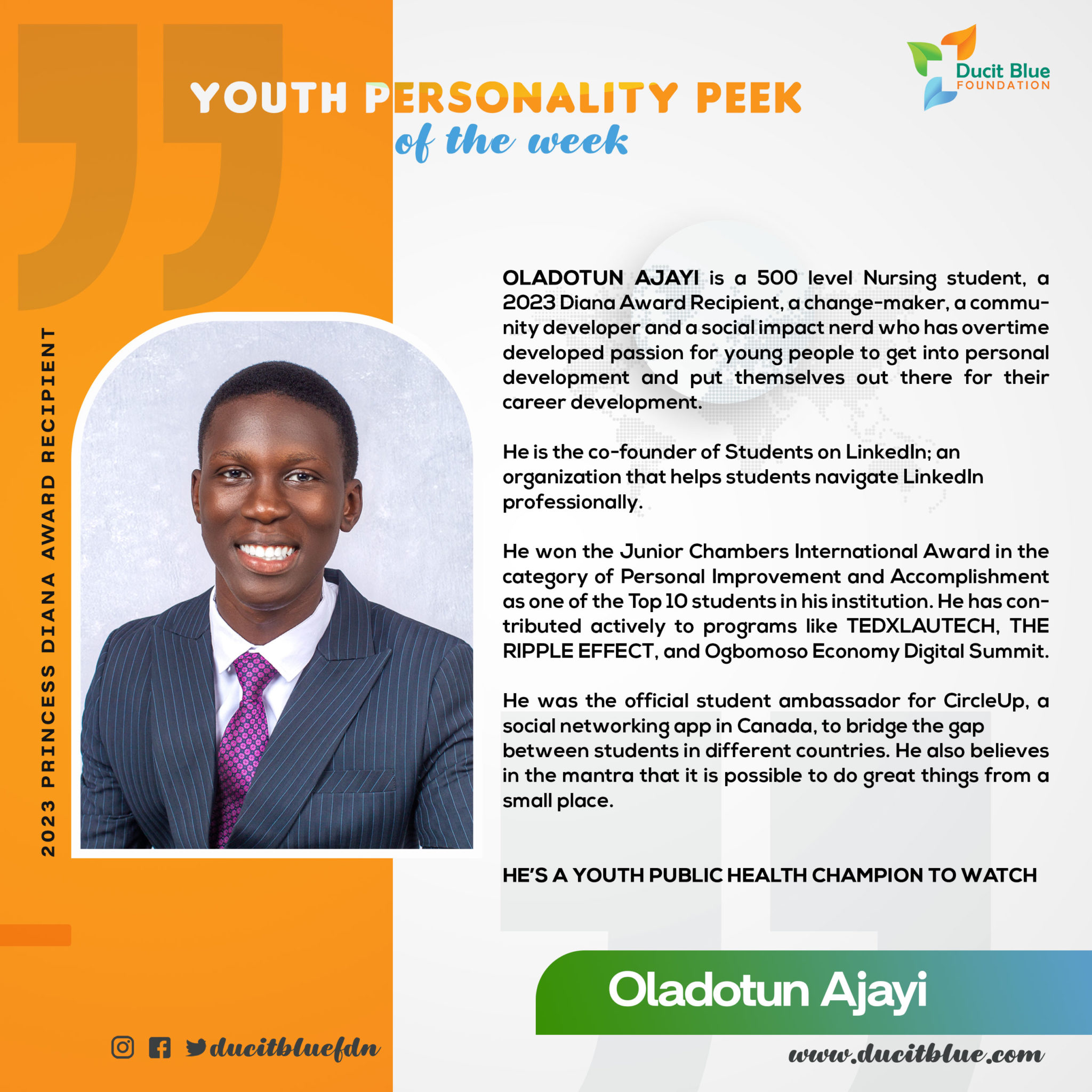 Meet our Youth Personality Peek of the Week – Oladotun Ajayi